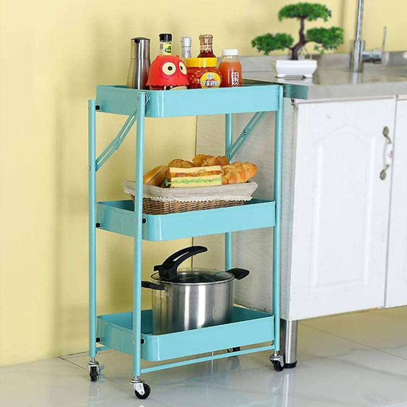 3 Tiers Foldable Storage Trolley Cart With Wheels | Idealancy