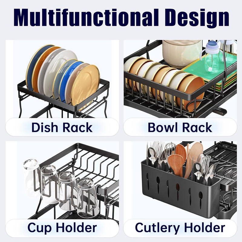 2 Tier Dish Drying Rack With Cutlery Holder | Idealancy