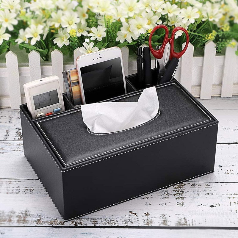Leather Tissue Box With 3 Compartments | Idealancy