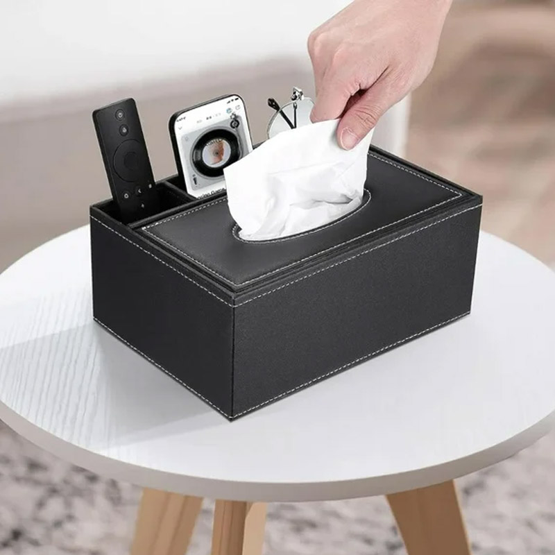 Leather Tissue Box With 3 Compartments | Idealancy