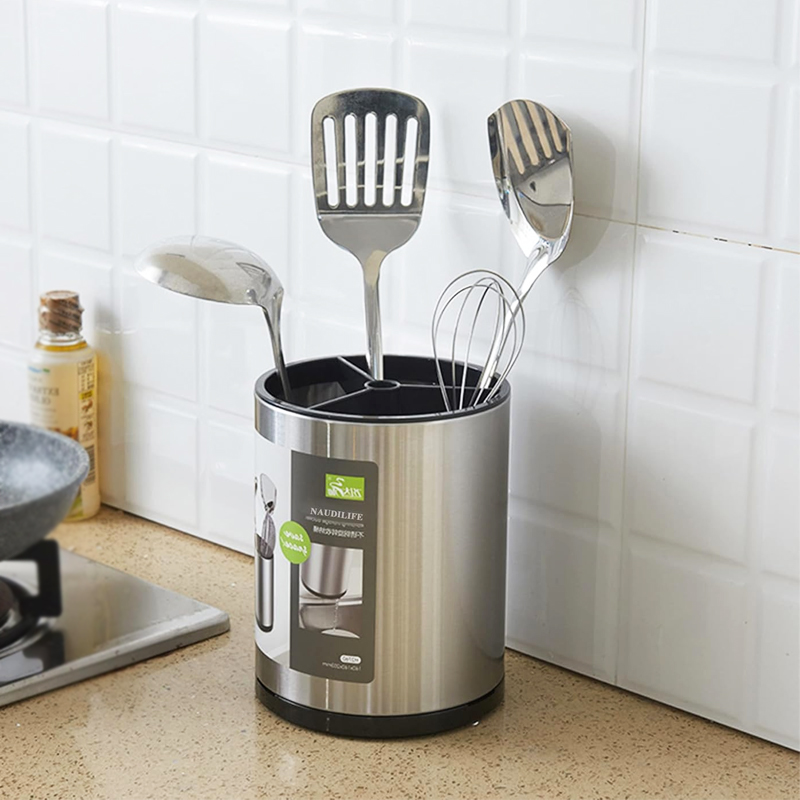 Rotating Kitchen Utensil Holder Stainless Steel | Idealancy
