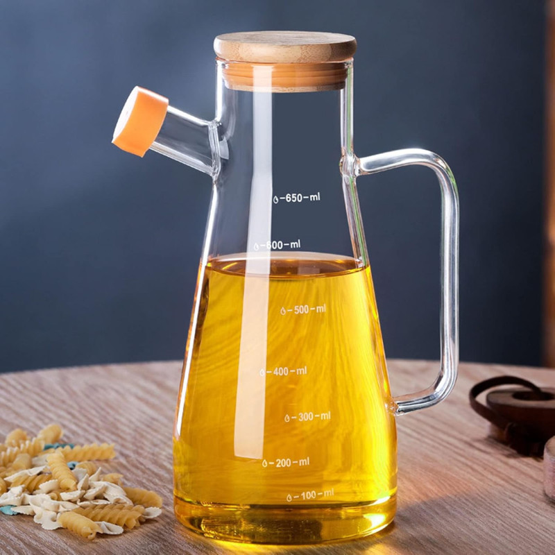 Glass Oil Dispenser Jug With Wooden Cap 900 ML | Idealancy
