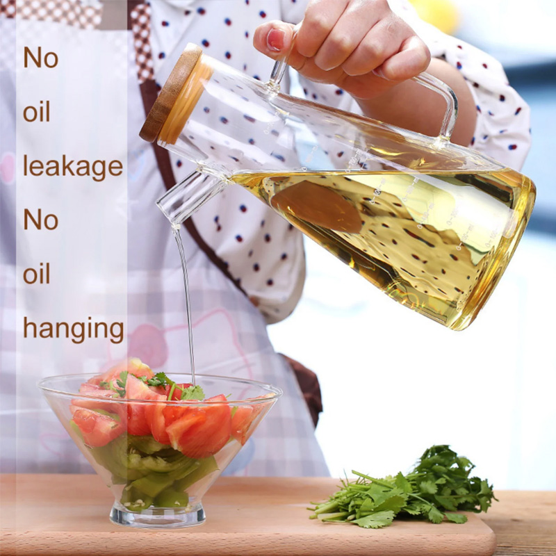 Glass Oil Dispenser Jug With Wooden Cap 900 ML | Idealancy