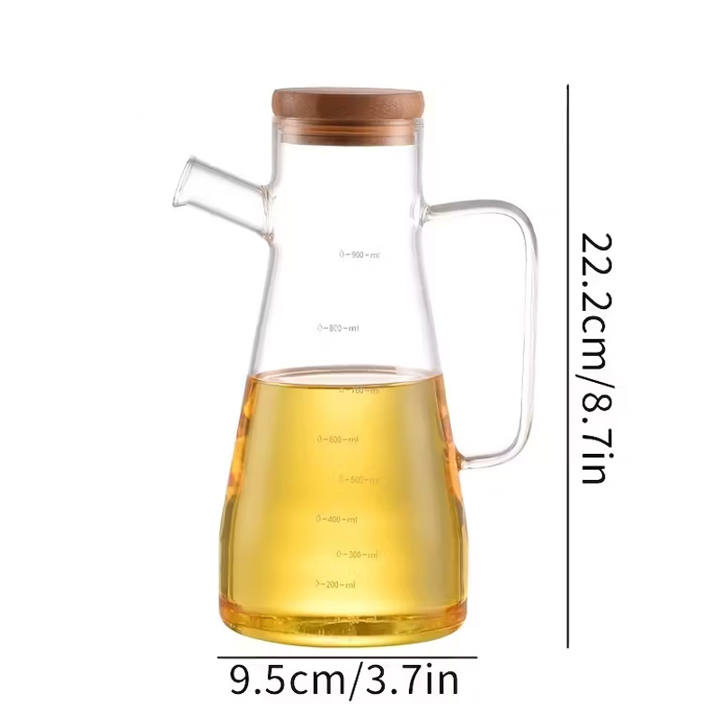 Glass Oil Dispenser Jug With Wooden Cap 500 ML | Idealancy