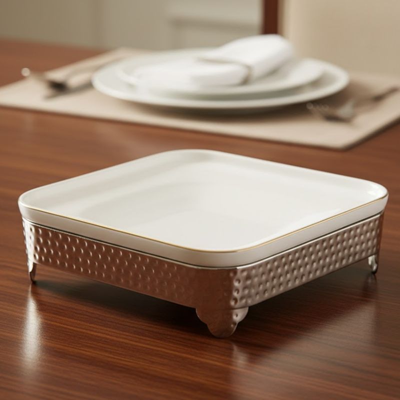 Brilliant Serving 14inch Rectangle Plate With Stand Premium Buffet ...