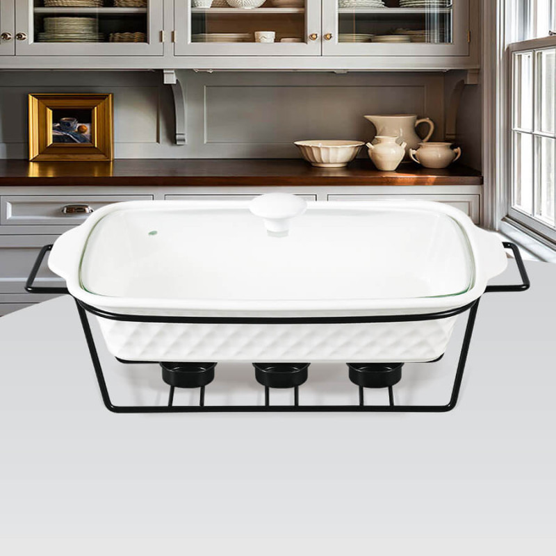 Brilliant Rectangular Buffet Casserole With Burner Stand And Glass Lid ...