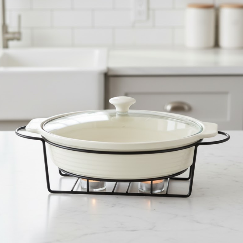 Brilliant Round 12inch Serving Casserole Dish Food Warmer With Candle ...