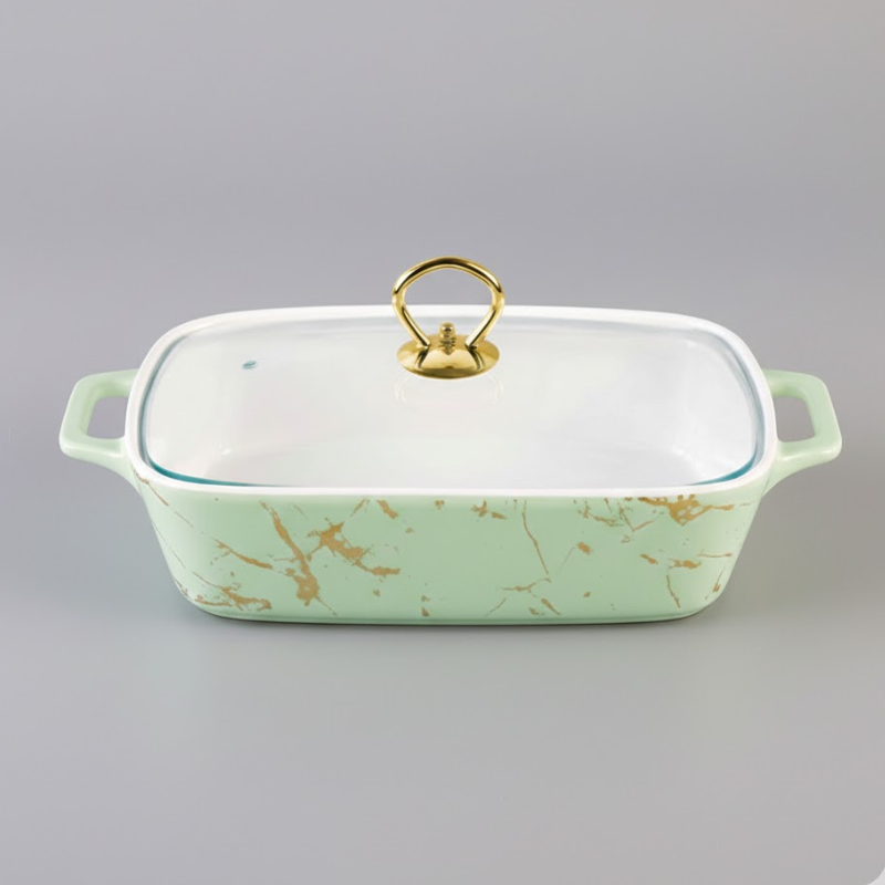 Brilliant 12inch Rectangular Ceramic Dish With Glass Lid | Idealancy