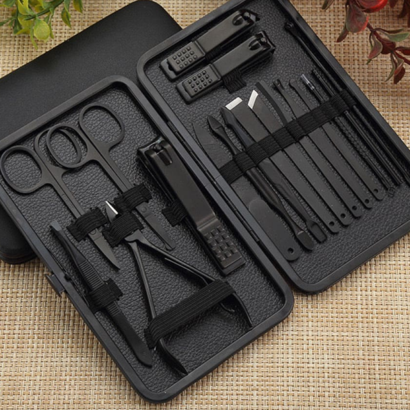 Black Stainless Steel 18PCs Nail Kit Box | Idealancy