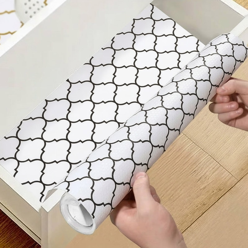 Anti-Slip Drawer PVC Sheet Roll Black & White Geometric Pattern | Idealancy