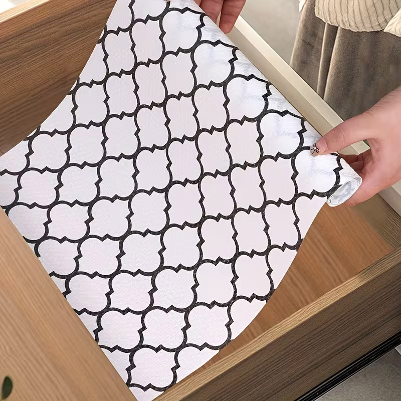 Anti-Slip Drawer PVC Sheet Roll Black & White Geometric Pattern | Idealancy