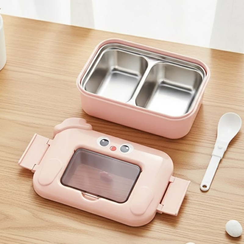 Dual Tier Stainless Steel Kids Rectangle Bento Lunch Box | Idealancy