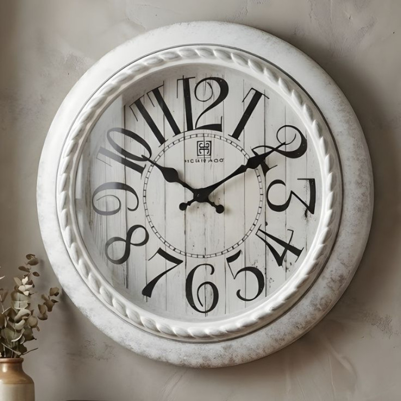 Heritage Oreo2 13.75 Inch Rustic White Wall Clock | Idealancy