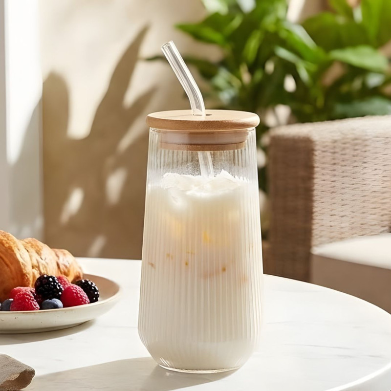 Juice Glass With Glass Straw – Reusable Beverage Cup | Idealancy