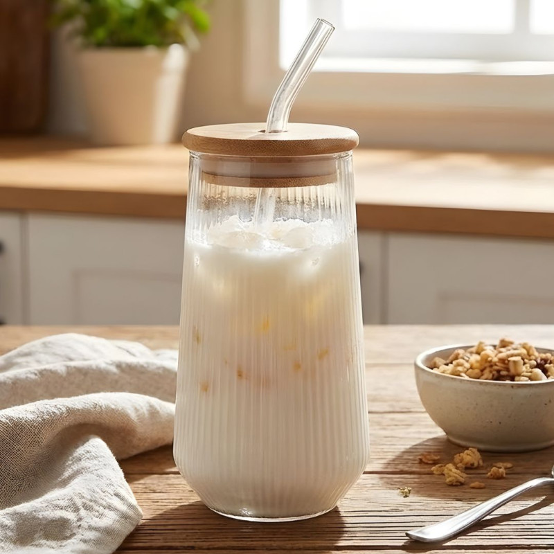 Juice Glass With Glass Straw – Reusable Beverage Cup | Idealancy